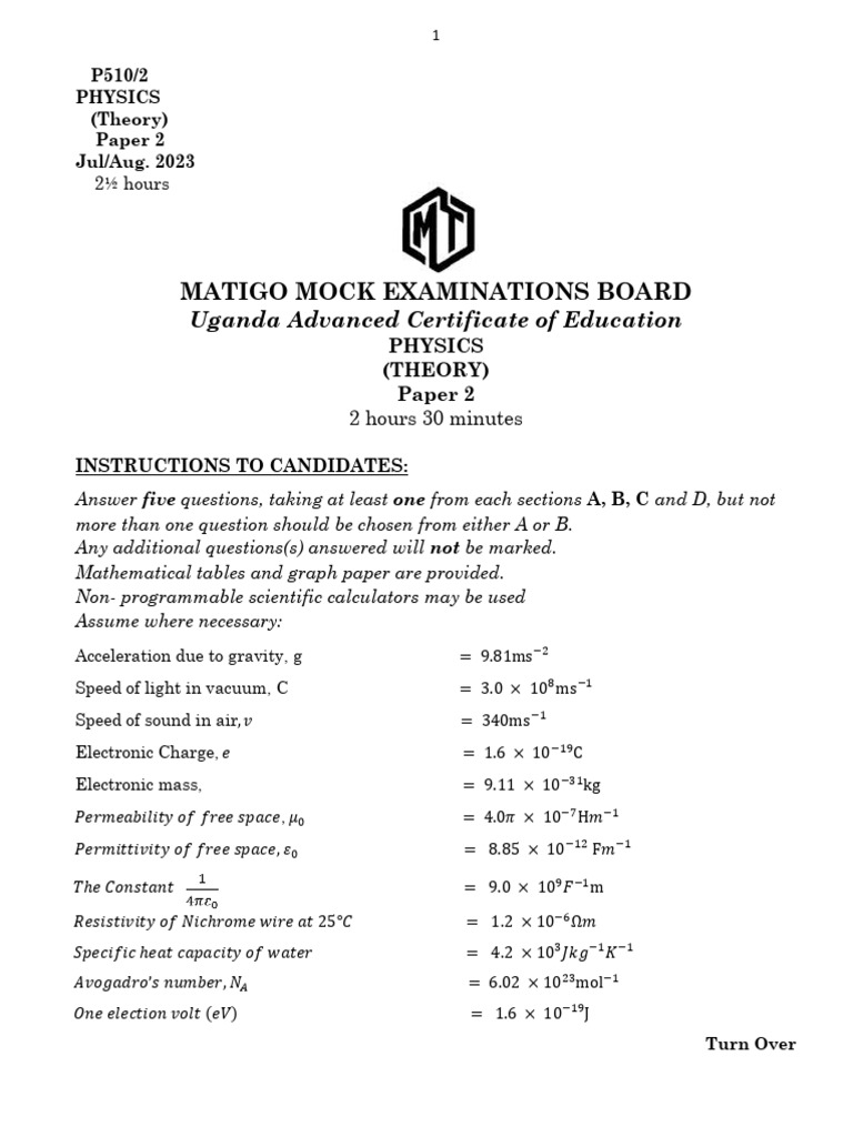 Uganda Physics Exam Paper | PDF | Capacitor | Capacitance