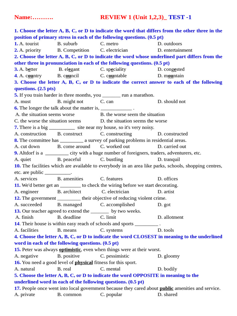 Review 1 - Practice Test 1 - HS | PDF | London | Cost Of Living