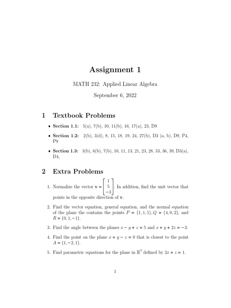 MATH 232 Applied Linear Algebra Assignment | PDF | Teaching Methods ...