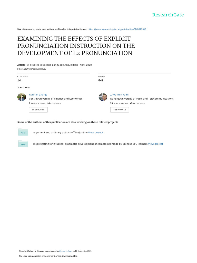 Examiningthe Effectsof Explicit Pronunciation Instructiononthe ...