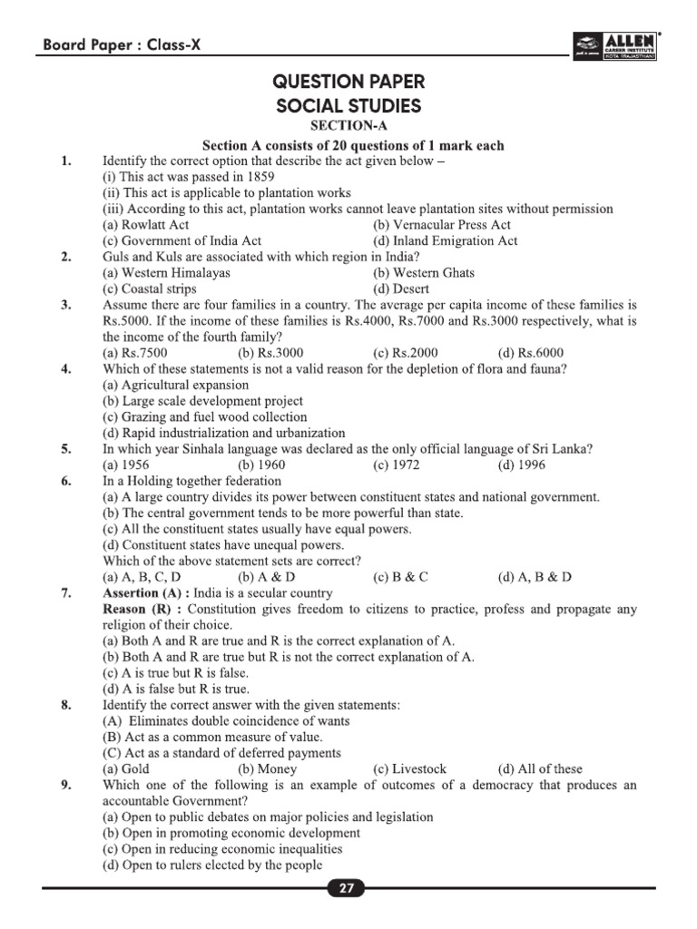 Class10 Social Studies Paper | PDF