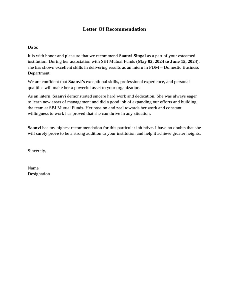 Recommendation Letter | PDF | Career & Growth | Business
