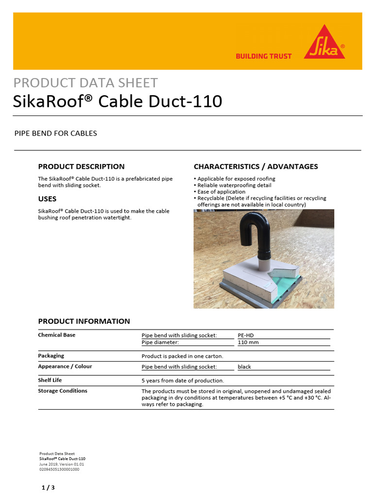 Sikaroof Cable Duct-110 | PDF | Pipe (Fluid Conveyance) | Roof