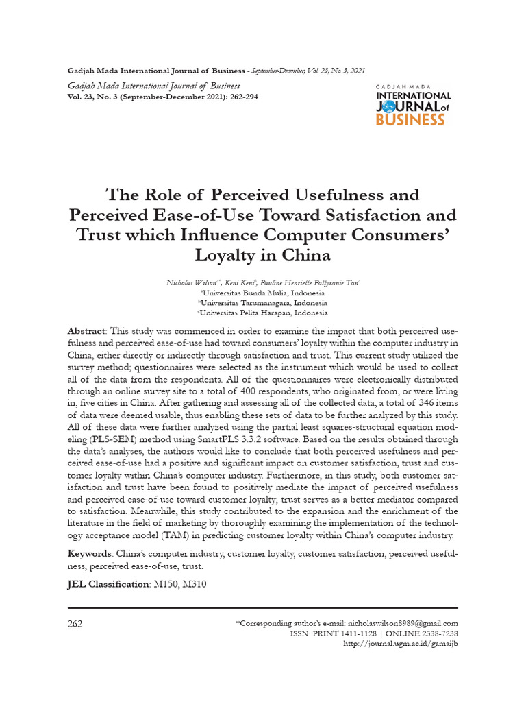 The Role of Perceived Usefulness and Perceived Ease-of-Use Toward Satisfaction and Trust Which ...