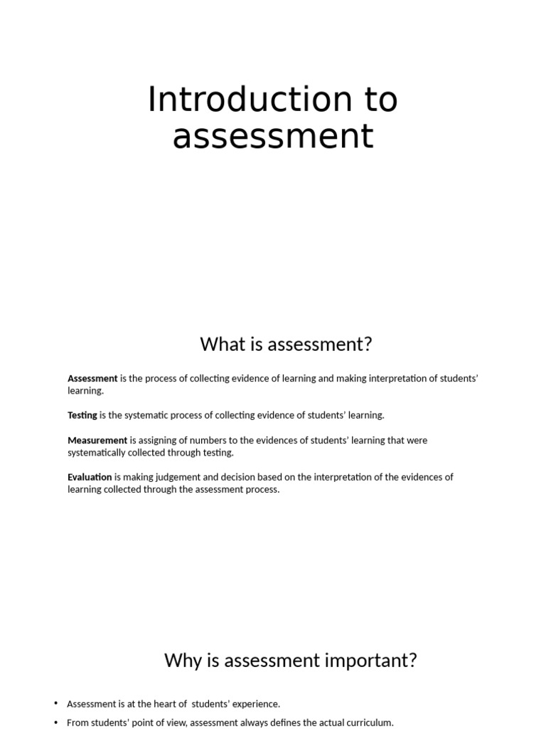 Introduction To Assessment | PDF