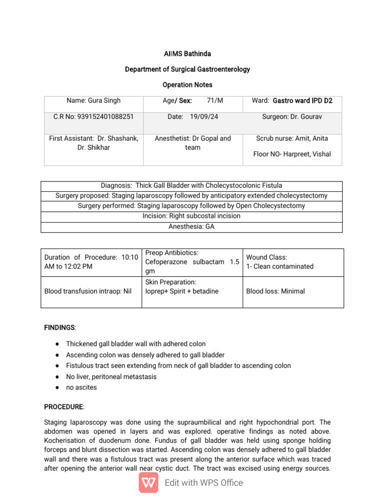 Vikram Kumar - Extended Cholecystsectomy Discharge Card | PDF ...