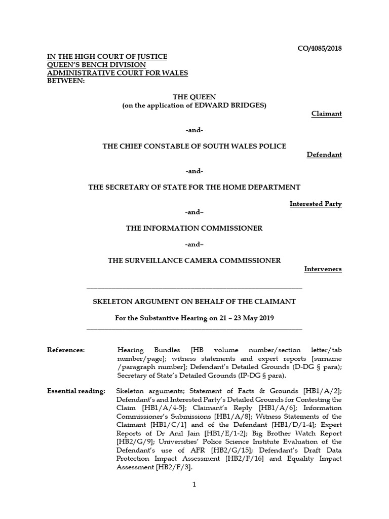 Claimants Skeleton Argument | PDF | Biometrics | Justice