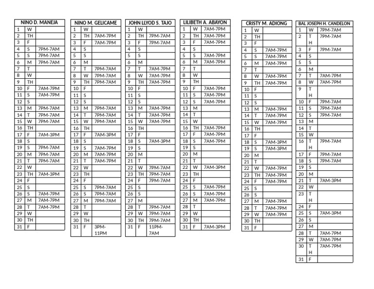 Schedule Wallet Size PDF