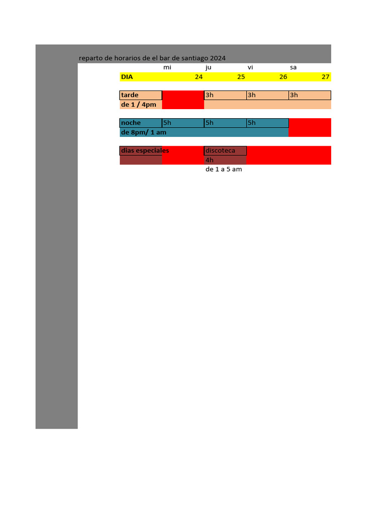 Reparto de Horas Bar 2024 Hoja1 | PDF