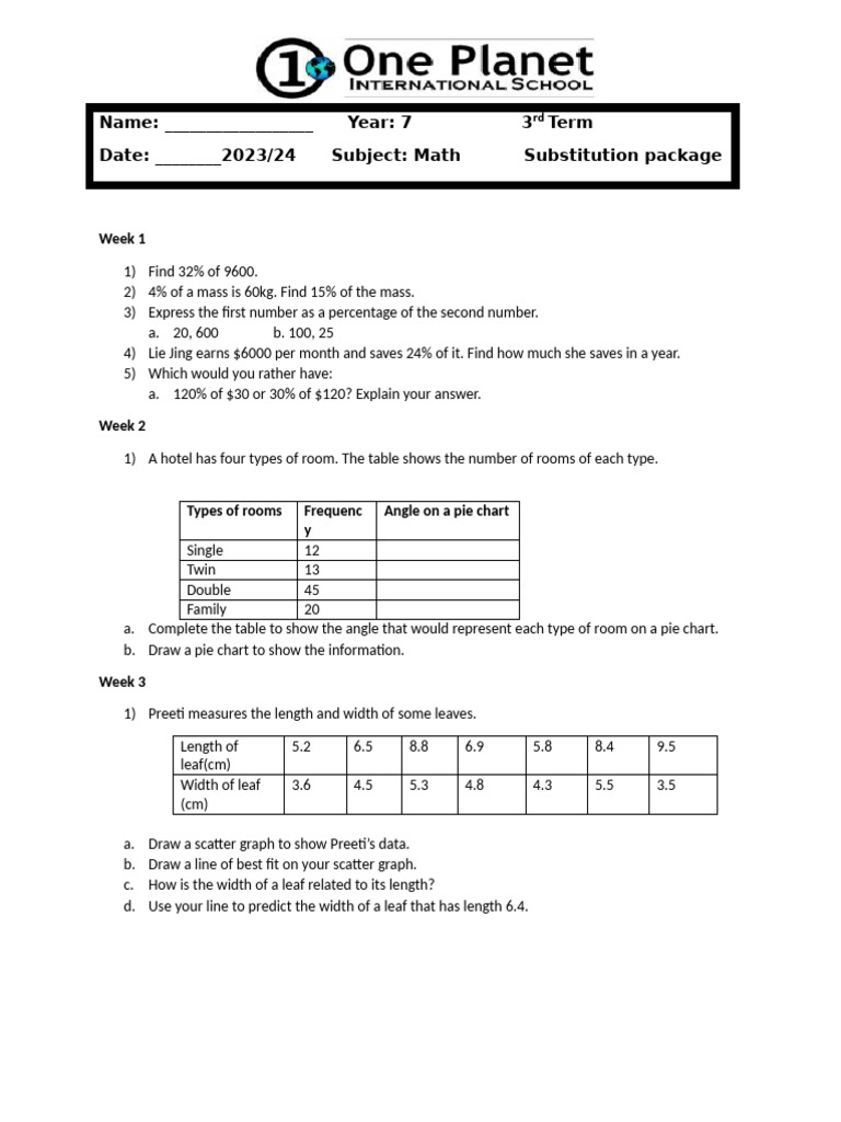 Y7 3rd TRM PKJ | PDF | Pie Chart | Mathematics