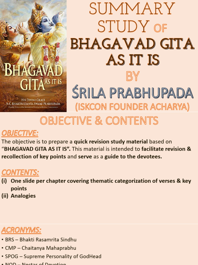 BG Summary Study - 18 Chapters - 01 Slide Per Chapter and Analogies | PDF | Hindu Philosophy ...