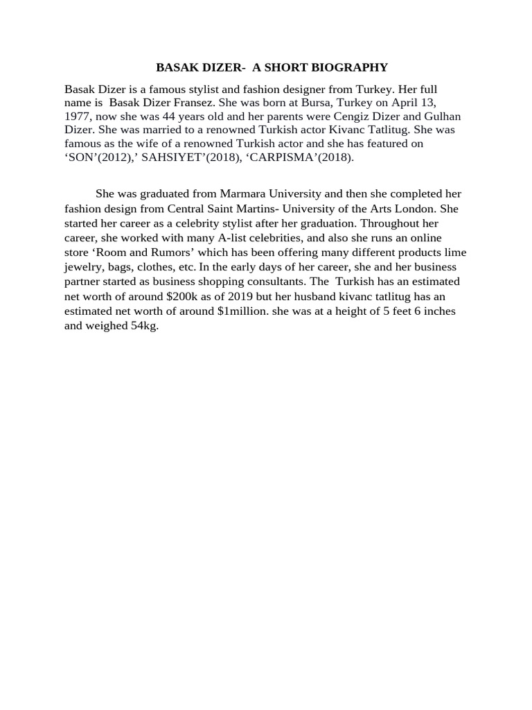 Basak Dizer - Biography | PDF | Social Science | Travel