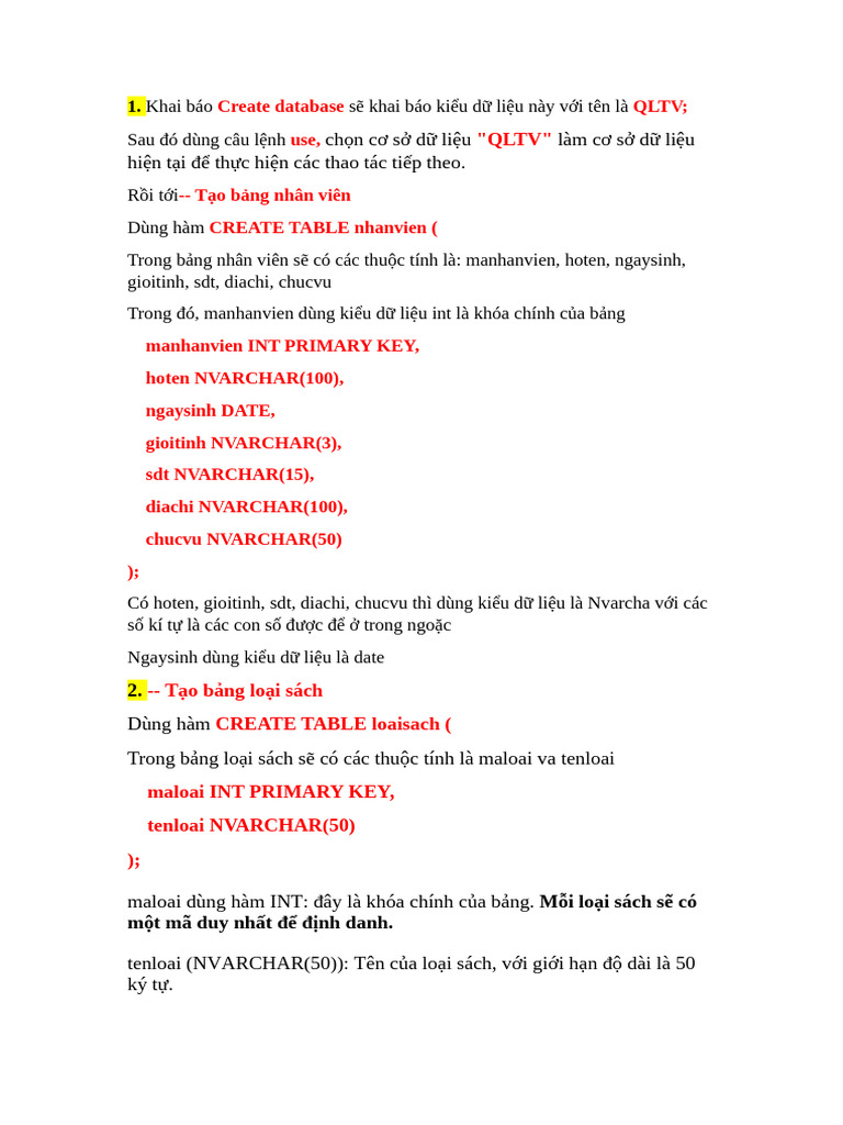 TẠO CSDL + LƯỢC ĐỒ QUAN HỆ | PDF