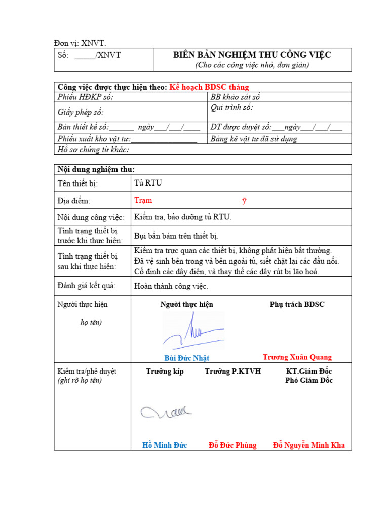 KH BDSC Tháng 10.2024 Bảo dưỡng RTU 02 Trạm Pomina 3, HSPM | PDF
