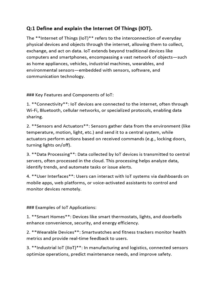 Q:1 Define and Explain The Internet of Things (IOT) | PDF | Internet Of Things | Operating System