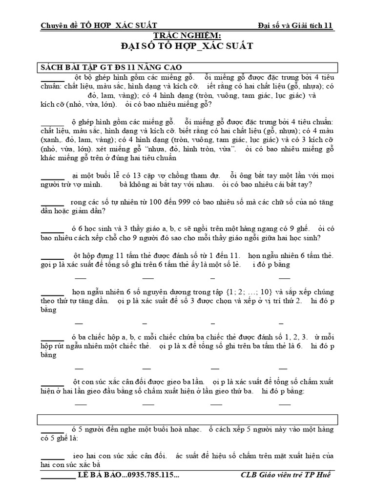 04-Trac Nghiem To Hop Xac Suat | PDF