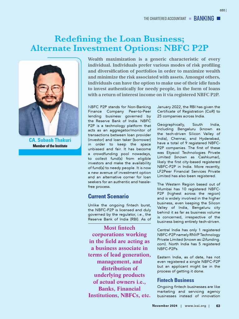 NBFC P2P Lending: Investment and Regulation | PDF | Banks | Loans