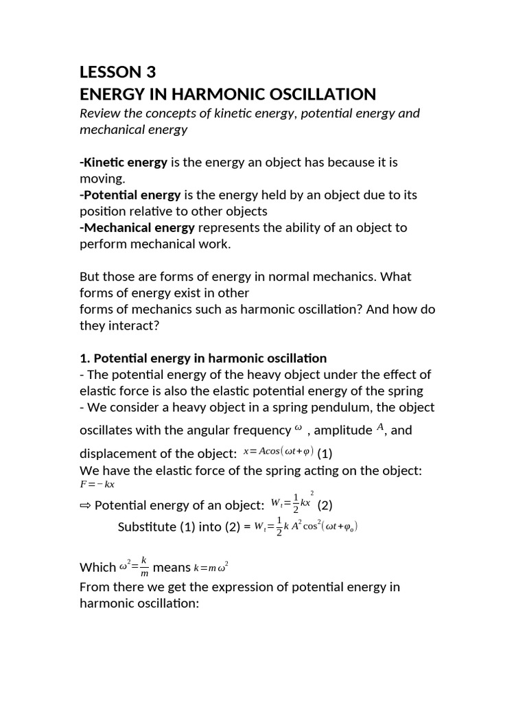 Energy in Harmonic Oscillation Explained | PDF | Oscillation | Kinetic Energy