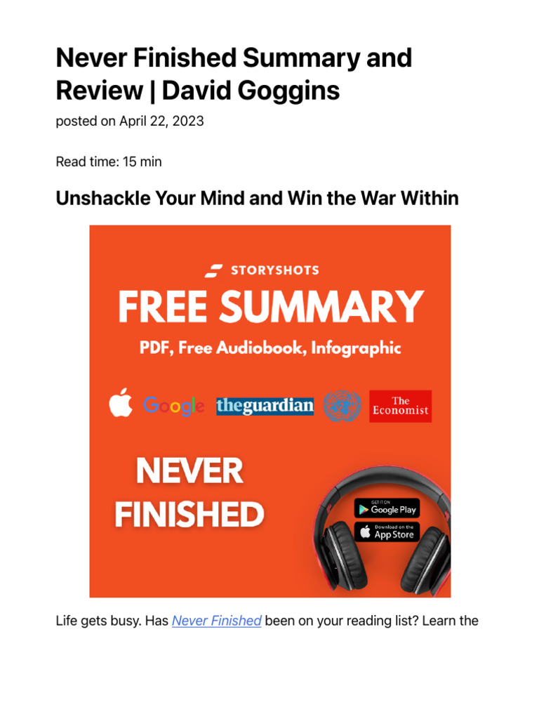 Never Finished: Summary & Review | PDF | Disciplines | Psychological ...
