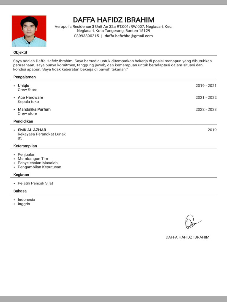 CV Daffa Hafizh Ibrahim | PDF