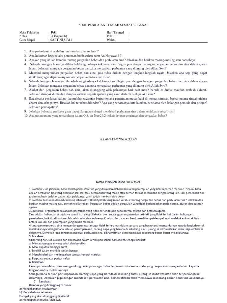 Soal Pts Genap Pai X Sartini | PDF