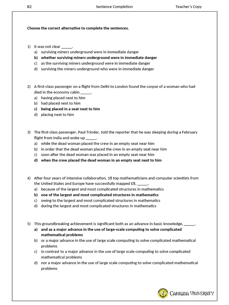 Sentence Completion Test 08 - B2sec008t | PDF | Mathematics | Science