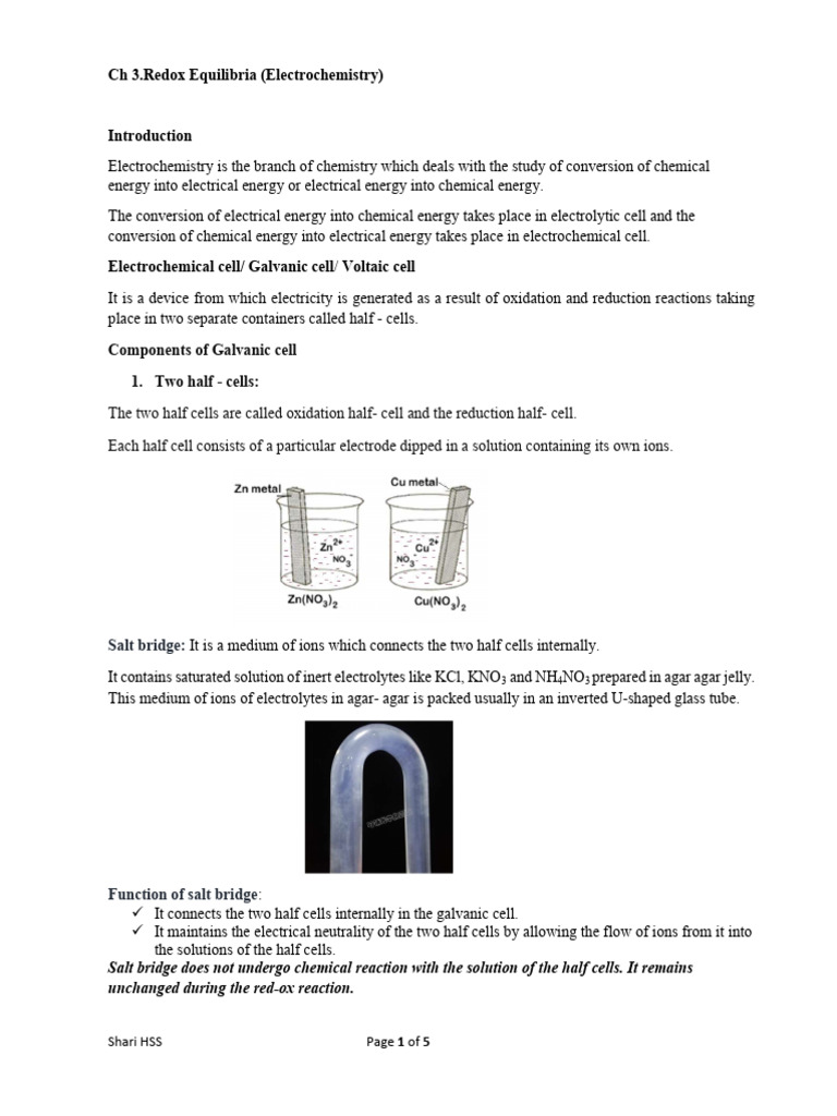 CH 3. Redox Equilibria Part | PDF | Electrochemistry | Redox