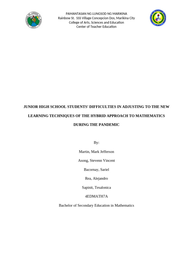 Junior High School Students' Difficulties in Adjusting To The New ...