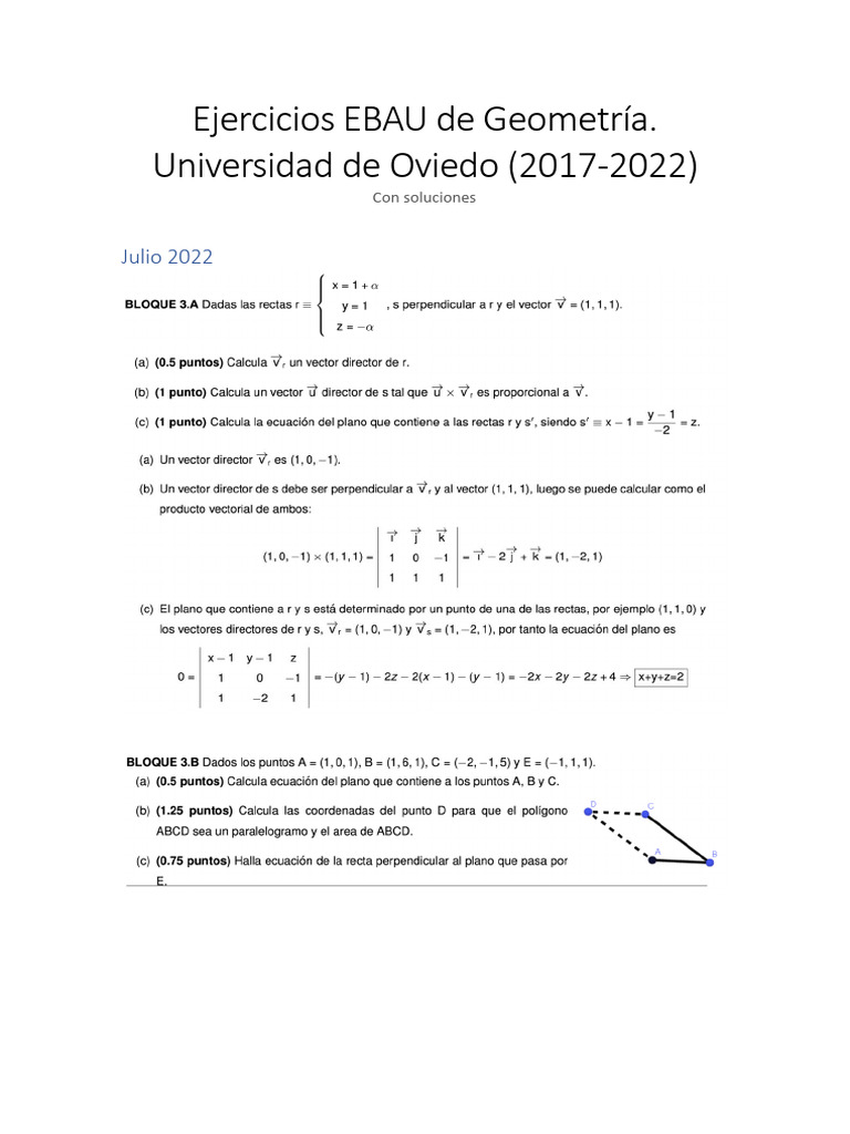 Ejercicios EBAU de Geometría Con Soluciones | PDF