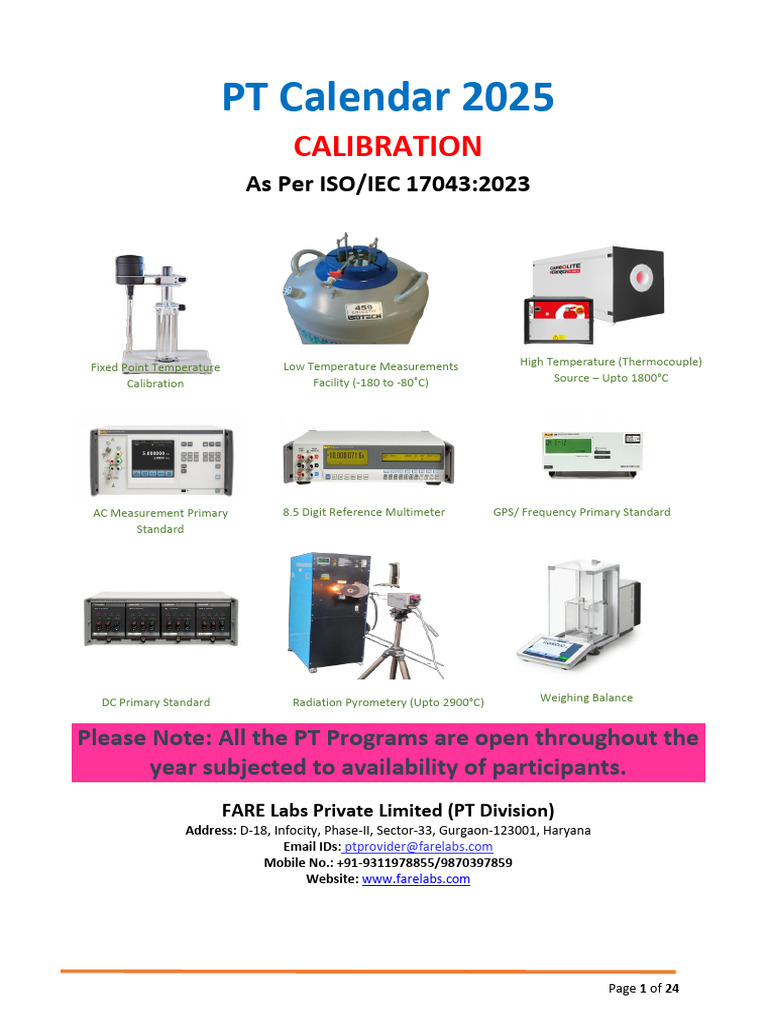 2025 PT Calibration Calendar | PDF | Metrology