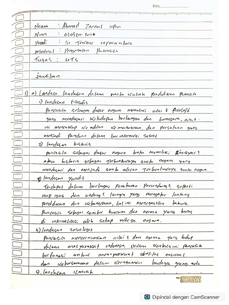 Jawaban UTS Pancasila AHMAD ZAENUL IRPAN | PDF