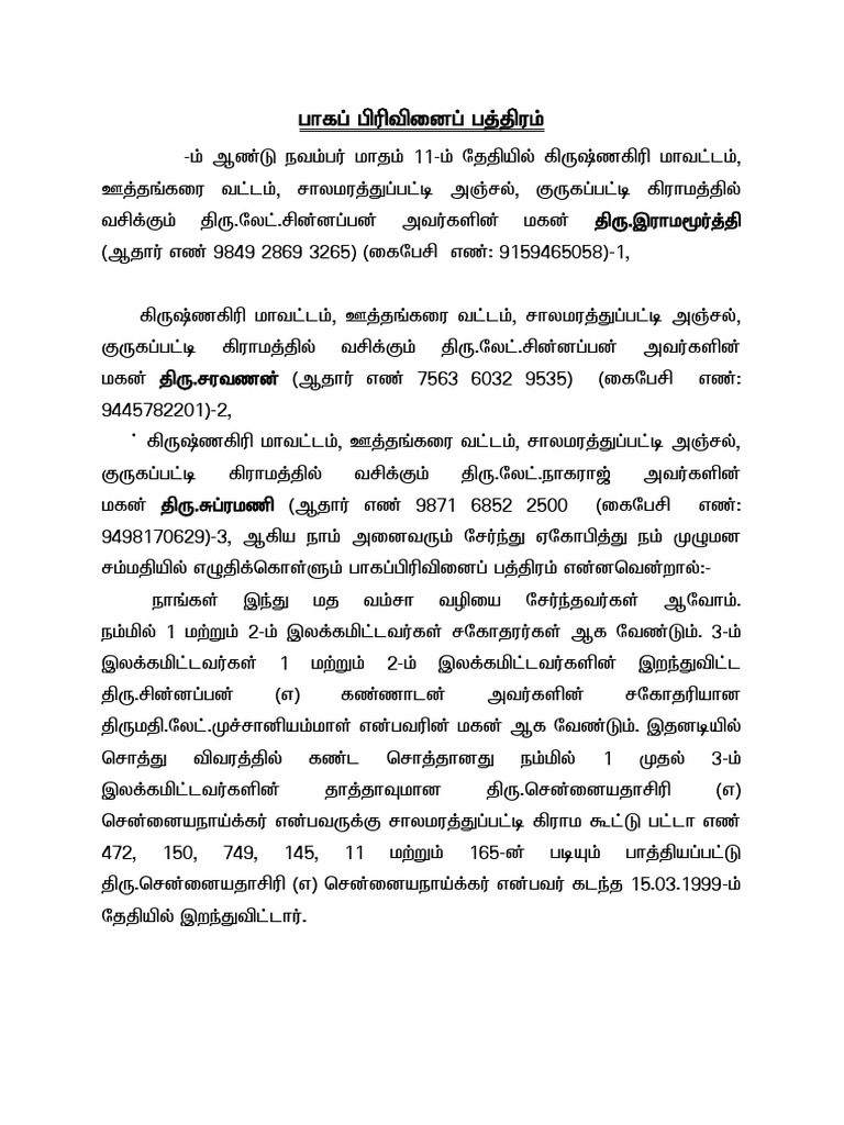 Partition Deed Saravanan TV | PDF
