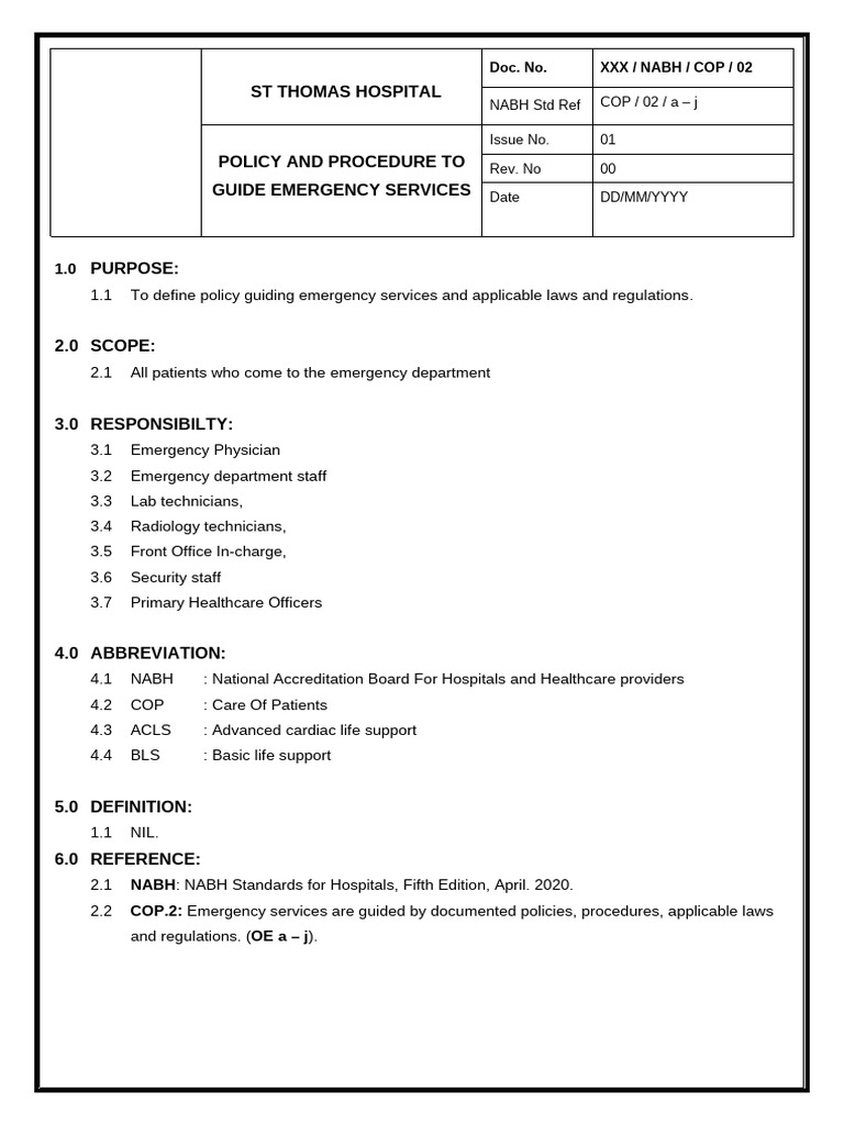 Emergency Services Policy at St. Thomas Hospital | PDF | Emergency ...