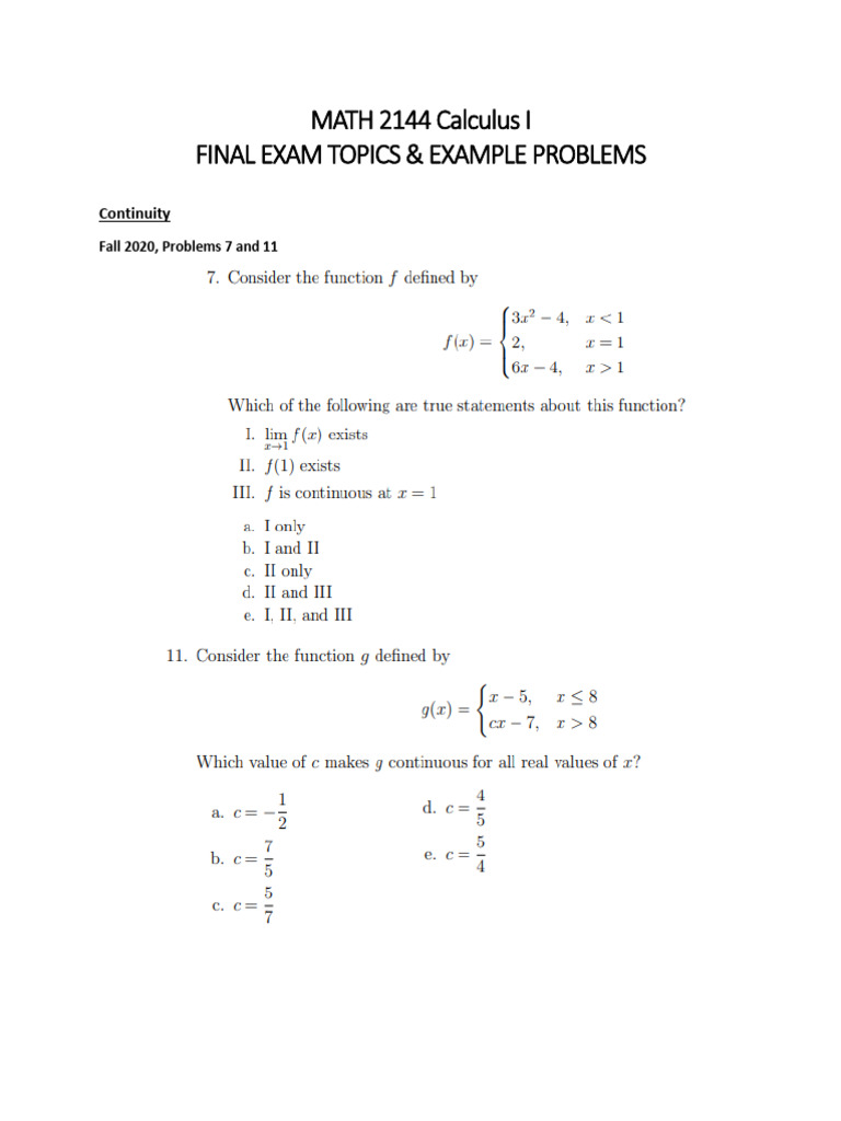 Calc 1 Final Practice | PDF