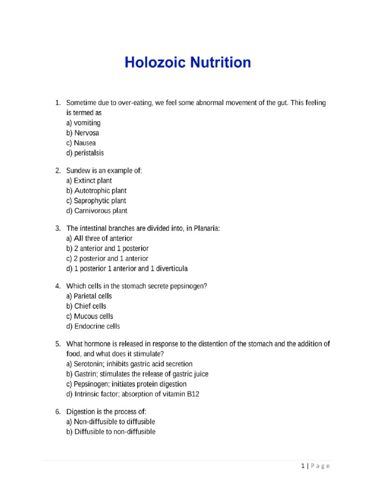 Holozoic Nutrition | PDF