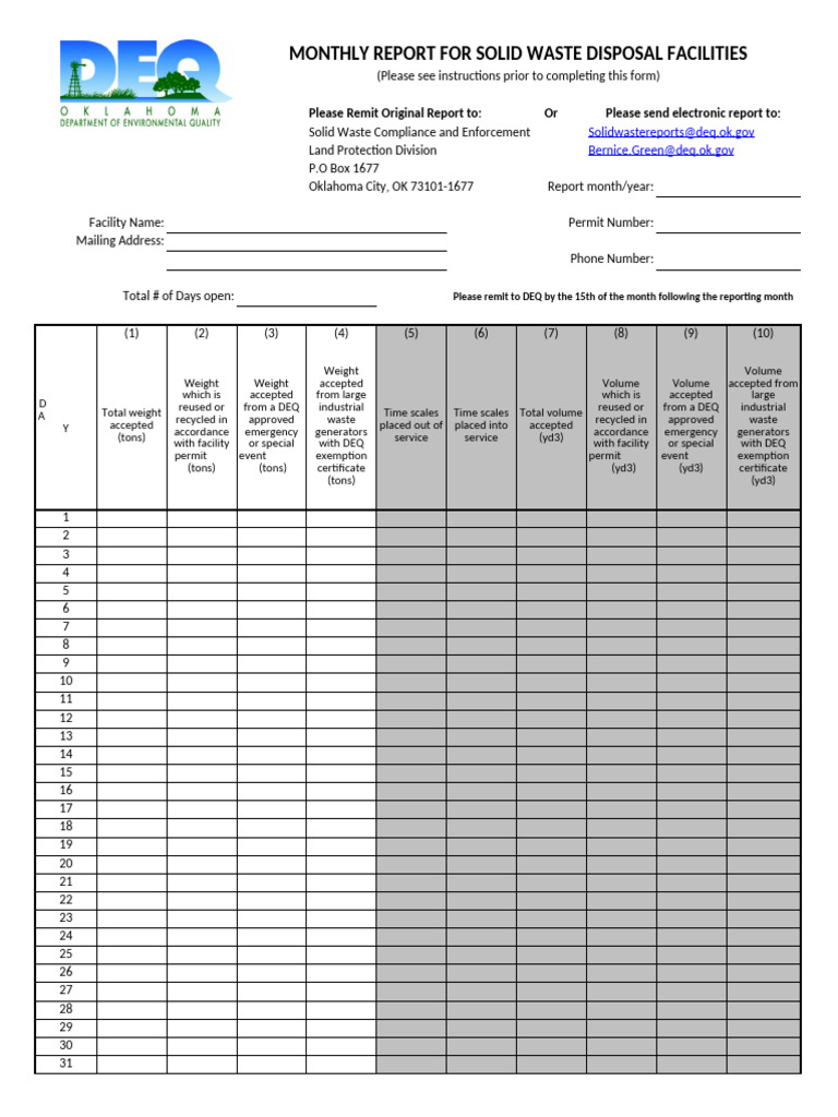 Solid Waste Monthly Report Form Excel Version | PDF | Waste Management ...