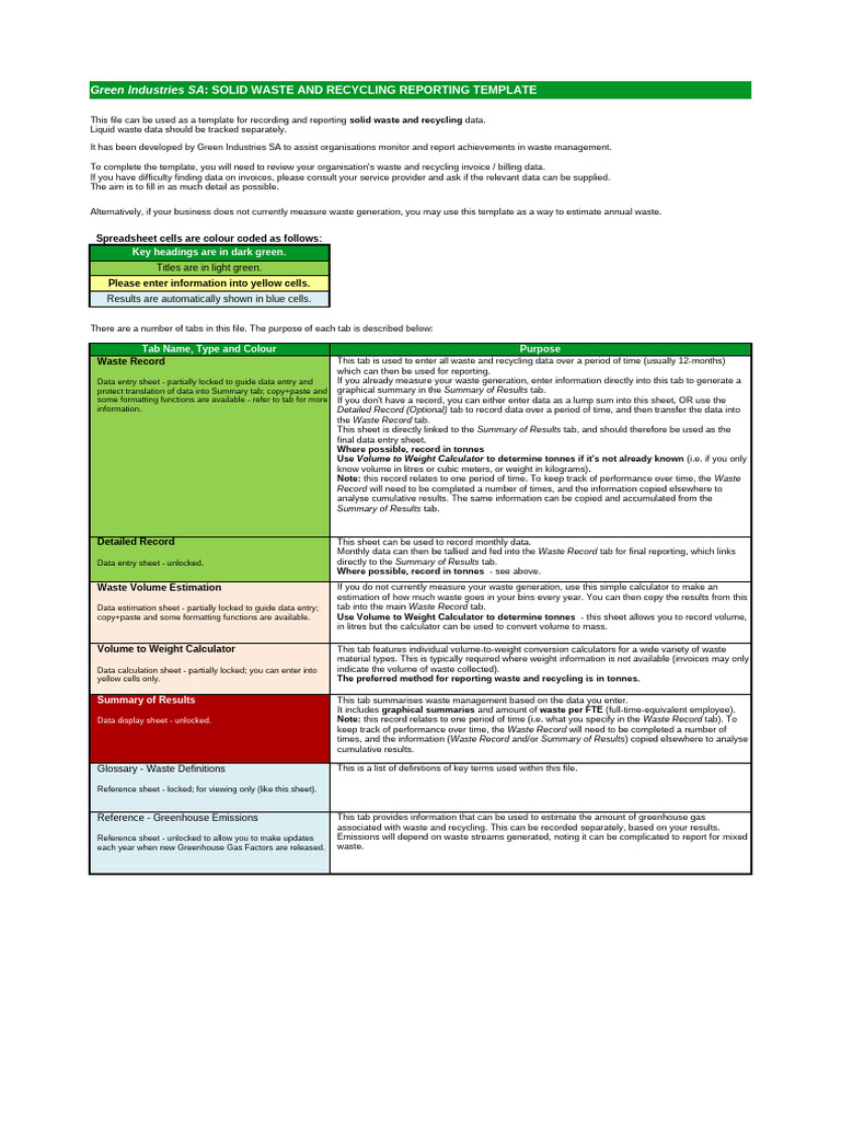 Waste and Recycling Reporting Template - EXAMPLE | PDF | Waste | Recycling