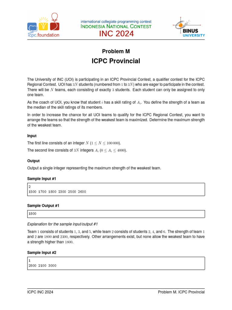 ICPC Provincial: Problem M | PDF