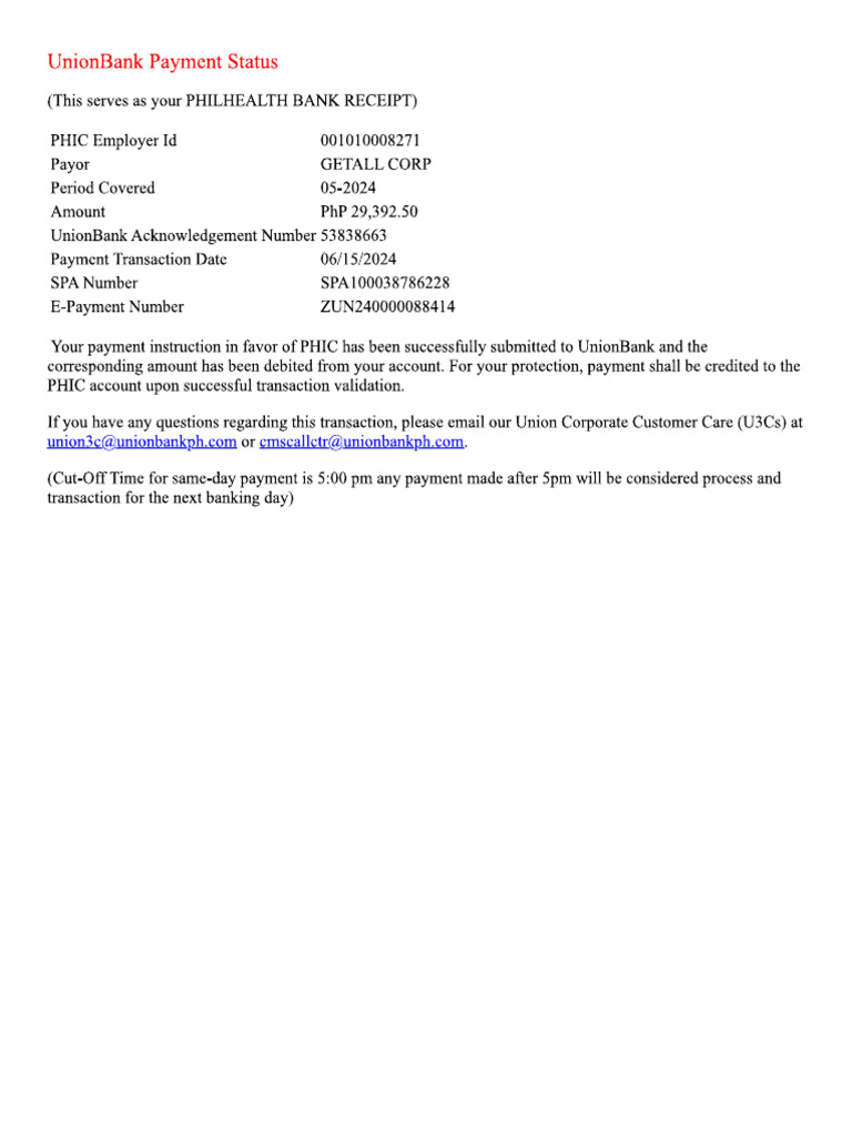 Getall Payment (Special Receipt) - Phic FTM of May 2024 | PDF