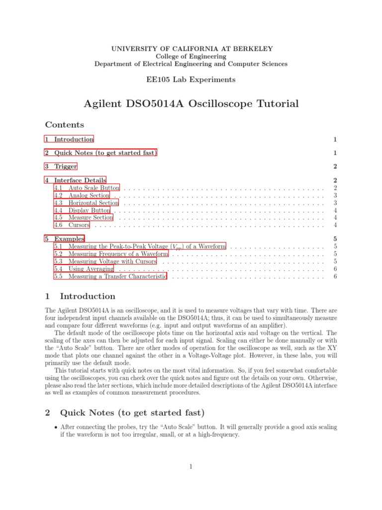 Agilent DSO5014A Oscilloscope Tutorial: EE105 Lab Experiments | PDF | Amplitude | Electronic ...