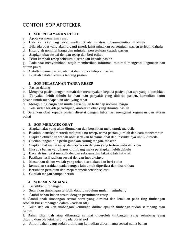 Contoh Sop Apoteker | PDF | Pengembangan Diri | Kesehatan Holistik