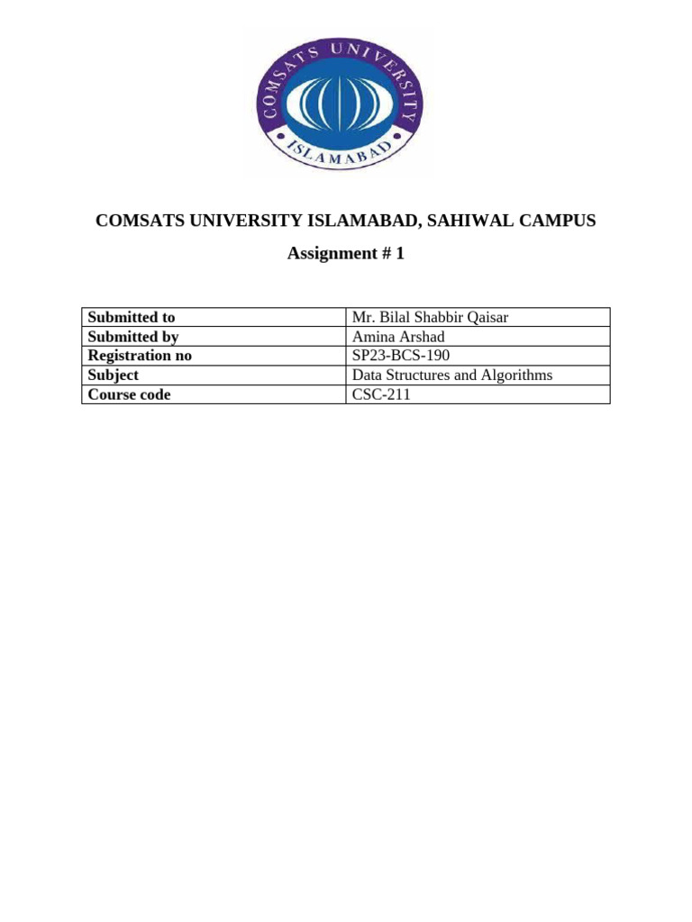 Assignment DSA Lab | PDF Assignment DSA Lab | PDF