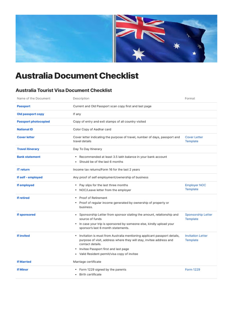 Australia Document Checklist | PDF | Passport | Travel Visa