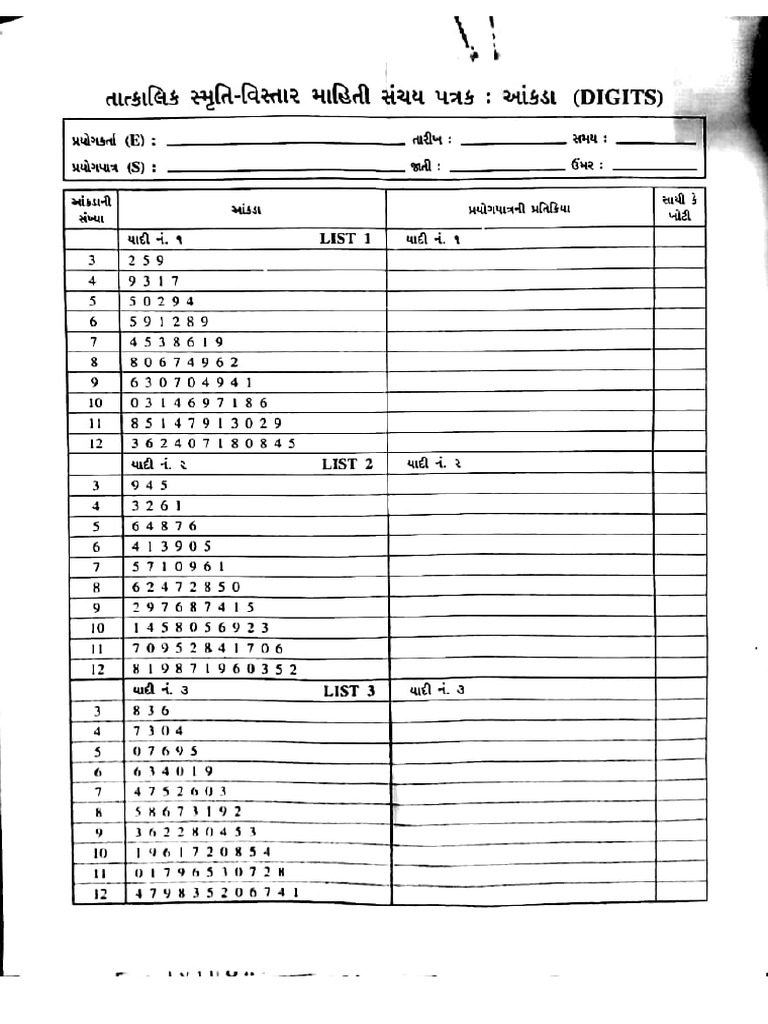 Immediate Memory Span | PDF