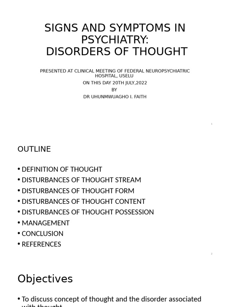 Signs and Symptoms in Psychiatry Disorders of Thought | PDF | Delusion ...