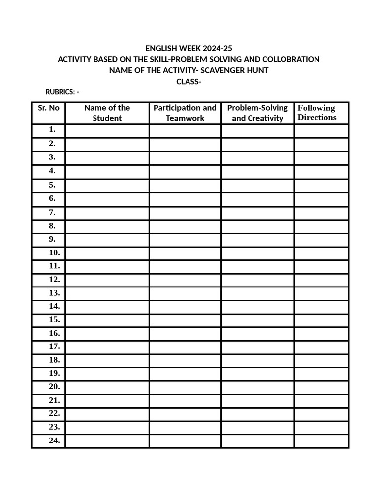 Rubrics - Scavenger Hunt Activity | PDF