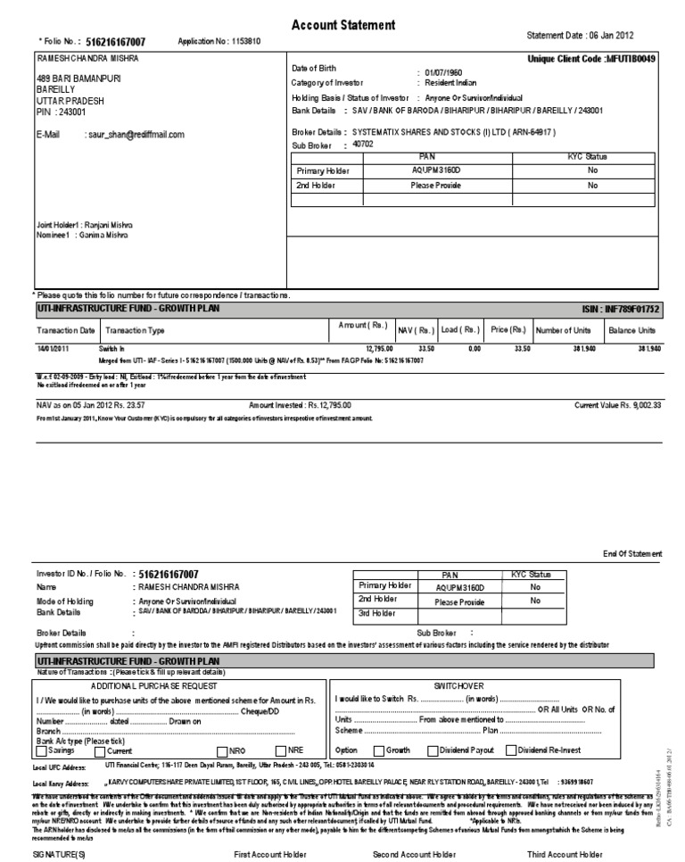 Account Statement: Unique Client Code:MFUTIB0049 | PDF | Investing ...