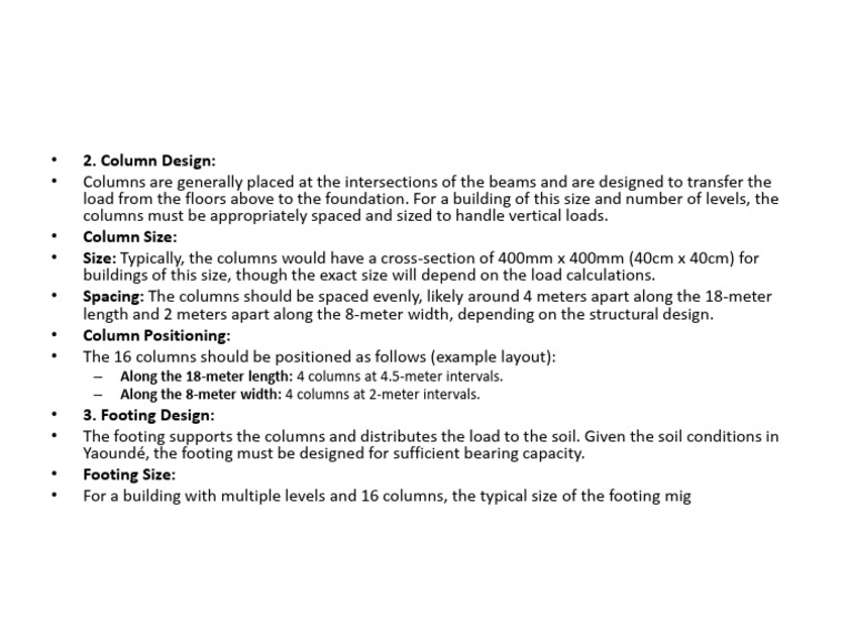 Column Design:: Along The 18-Meter Length: Along The 8-Meter Width ...