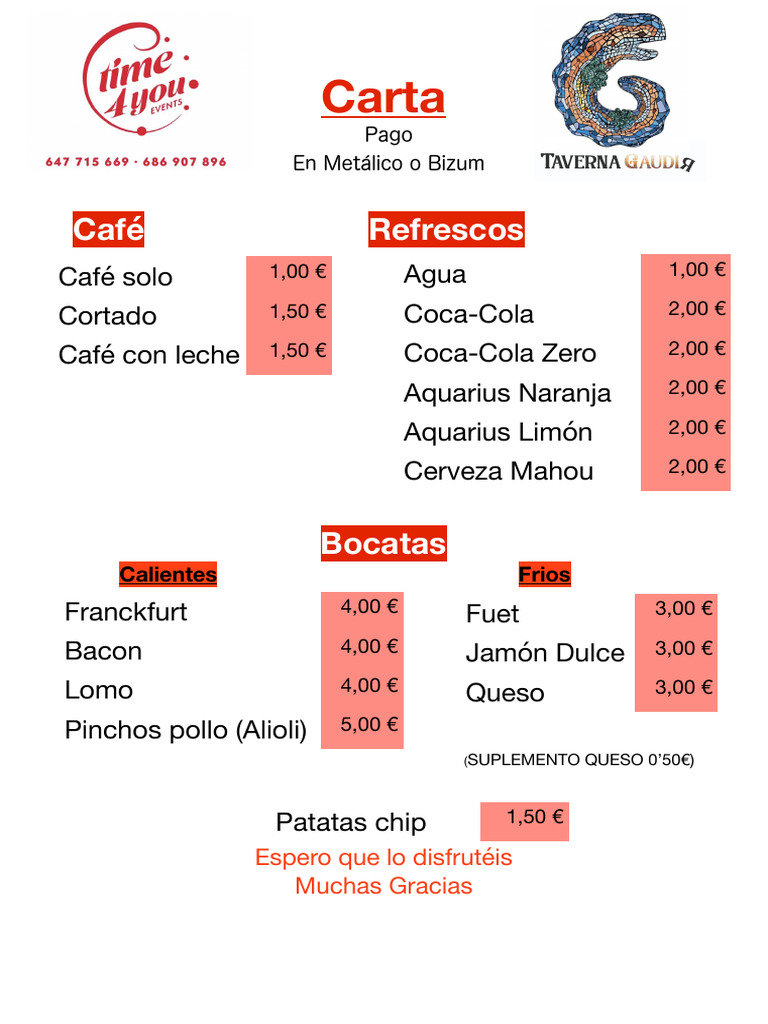 Carta de Precios | PDF