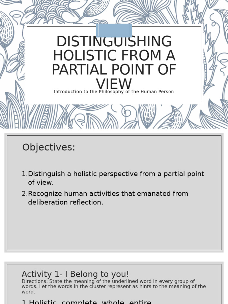Distinguishing Holistic From A Partial Point of View | PDF ...